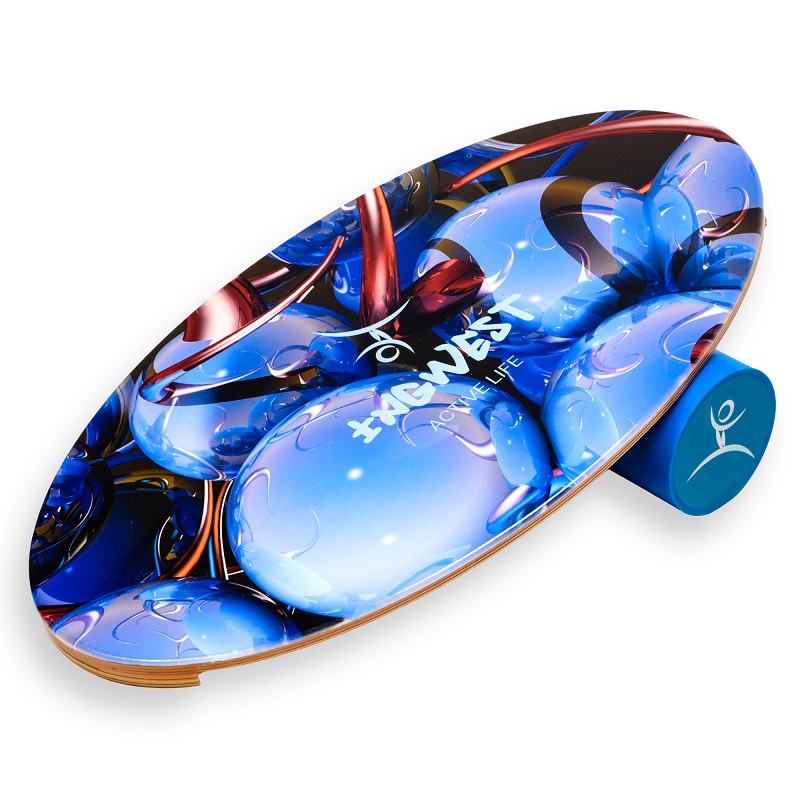 Wooden Balance Board Trainer with Roller. Blue Sphere Design. 15.7×27.5 ...